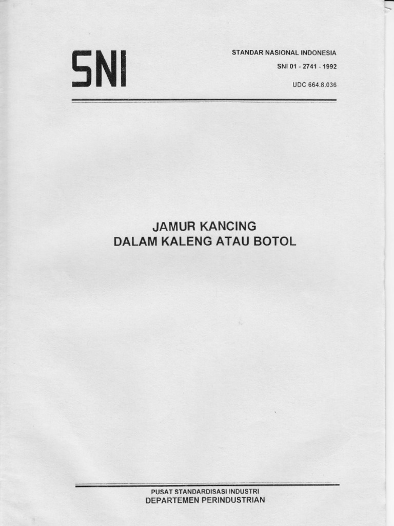 SNI 01-2741-1992 Jamur Kancing Dalam Kaleng Atau Botol | PDF