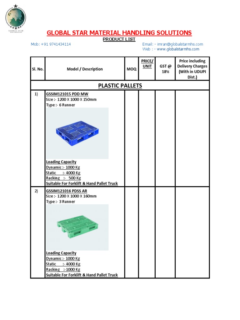 GLOBAL STAR MHS UPDATED CATALOGUE 2023 | PDF | Forklift | Pallet