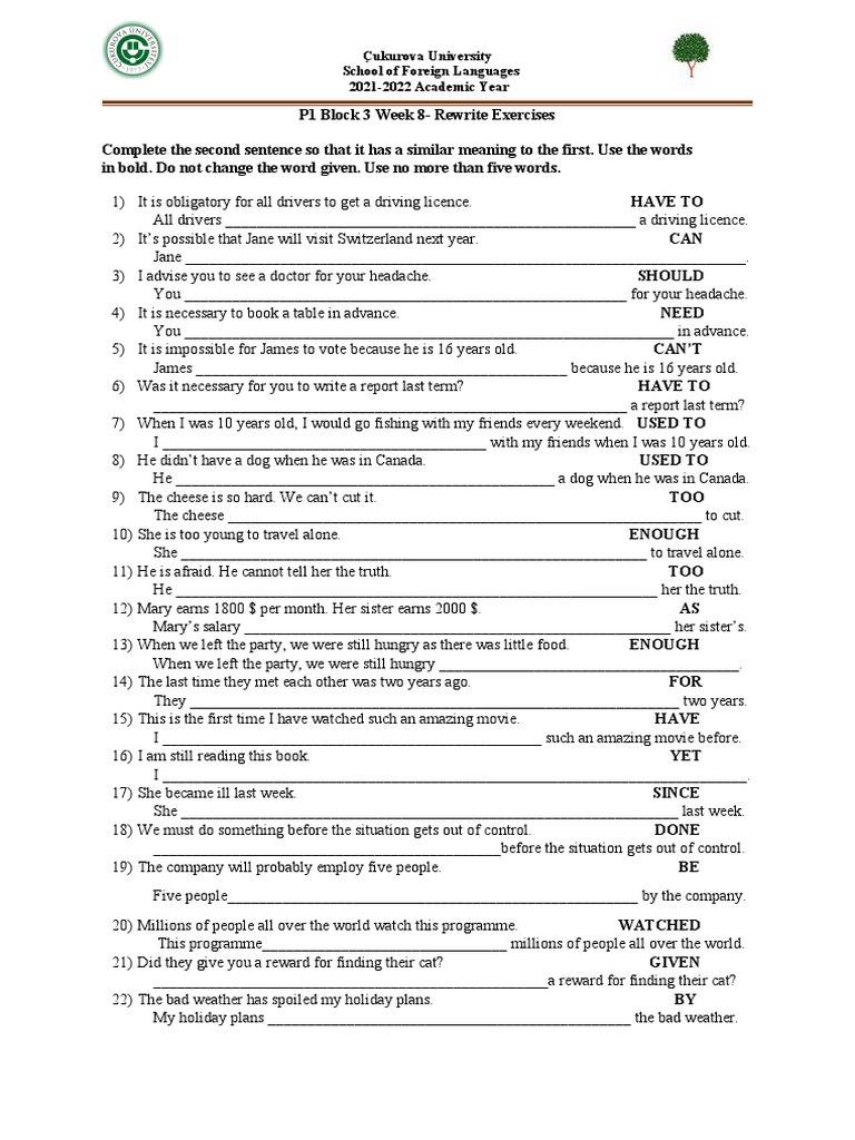 Rewrite Exercises | PDF