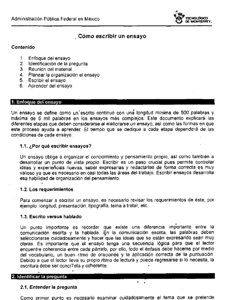 Como Escribir Un Ensayo (Tecnologico de Monterrey | PDF