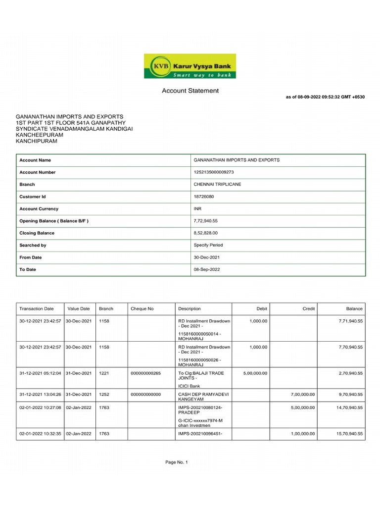 Kvb Statement 1 | PDF