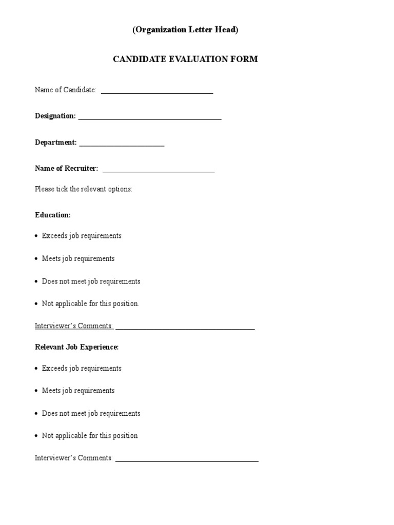 Candidate Evaluation Form | PDF