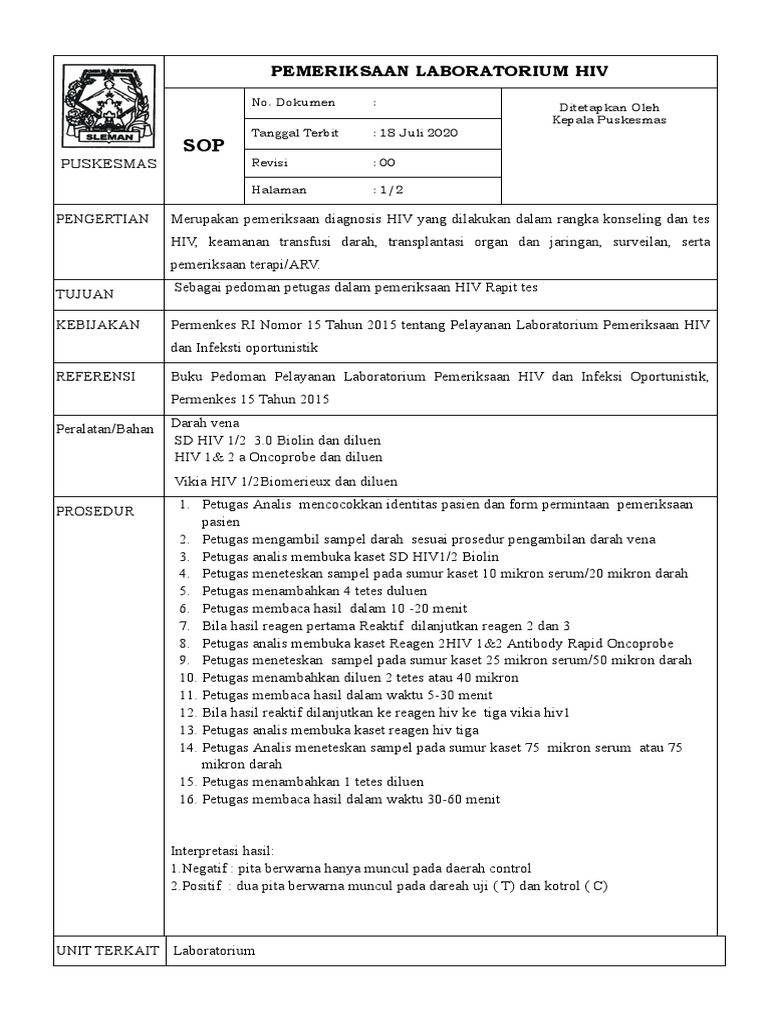 05 Sop Pemeriksaan Laboratorium Hiv | PDF