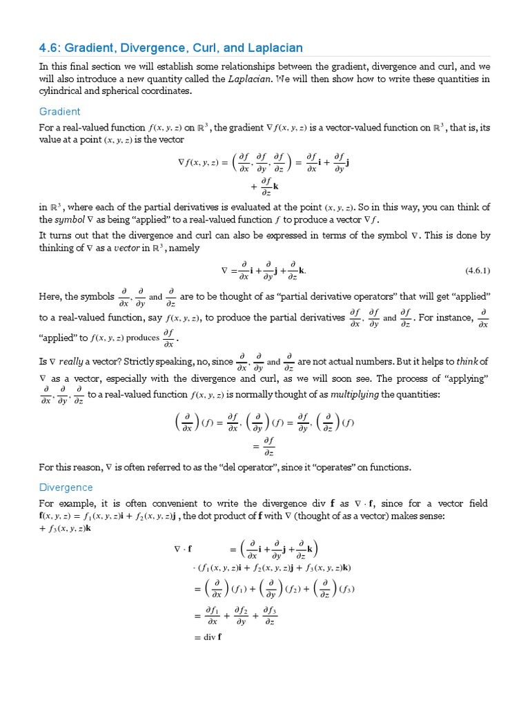 4.6 - Gradient, Divergence, Curl, and Laplacian - Mathematics ... 4.6 - Gradient, Divergence, Curl, and Laplacian - Mathematics ...