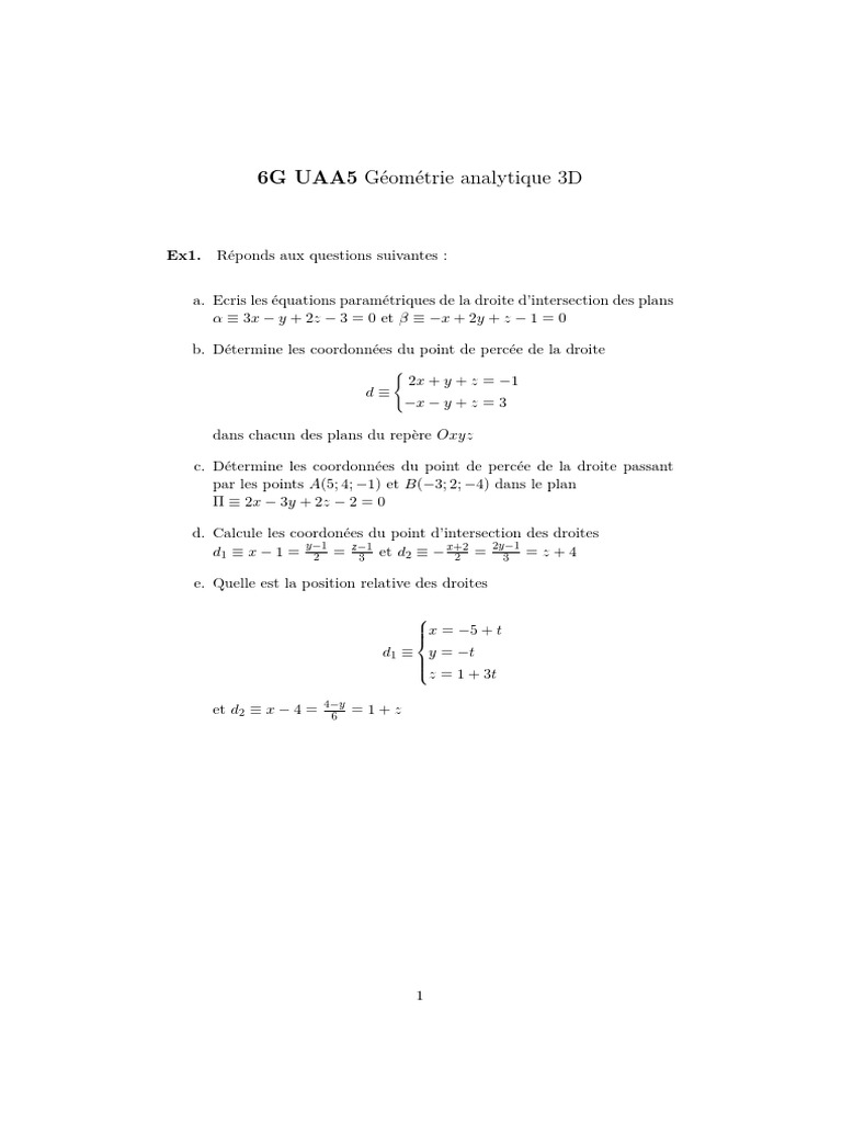 Exercice de Géométrie Analytique | PDF