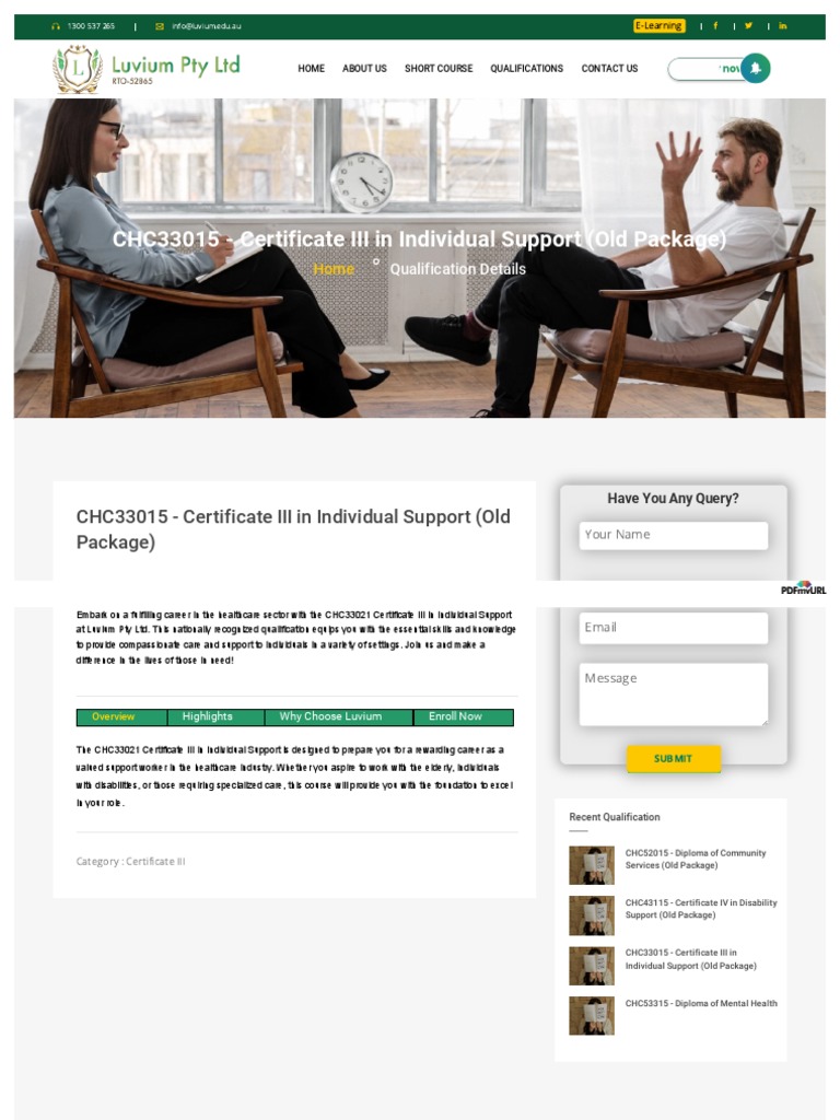 Certificate III in Individual Support Certificate 3 in Individual ...