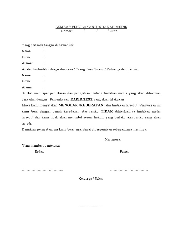 Lembar Penolakan Tindakan Medis | PDF