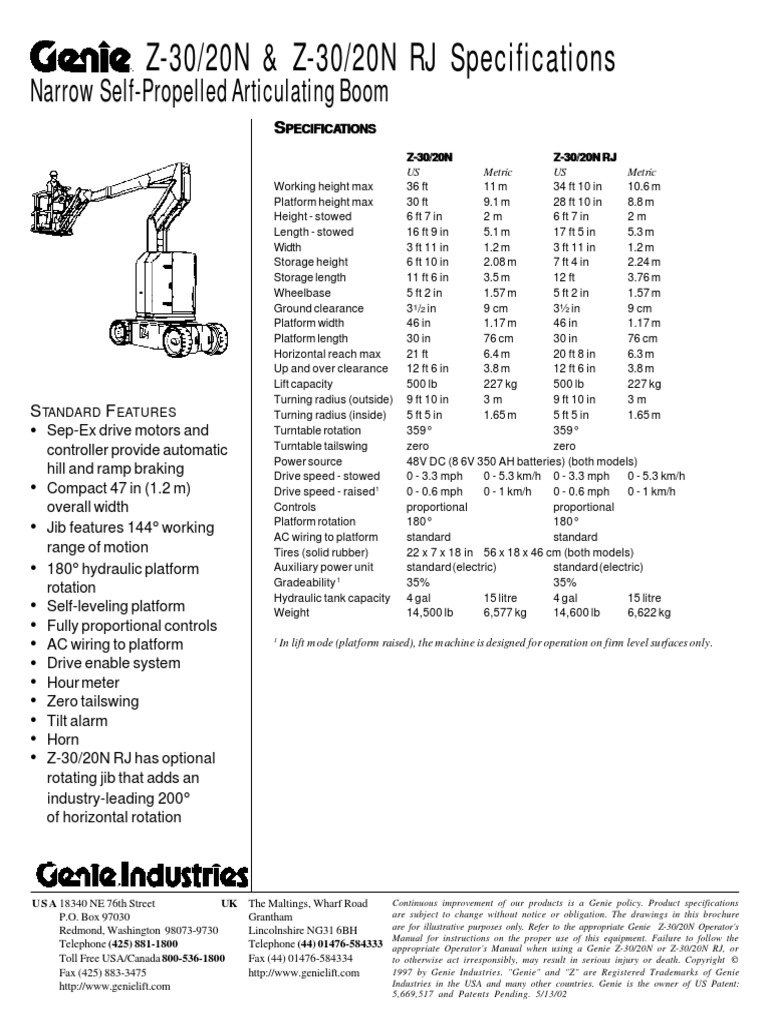 Genie Z 30 20 N, Z 30 20 N RJ | PDF | Vehicles | Manufactured Goods