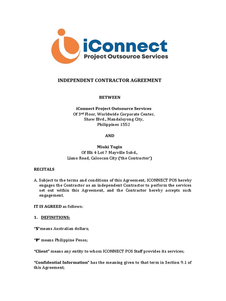 SAMPLE Independent Contractor Agreement - v1 0 - 04 May 2022 - Miuki Togin | PDF | Damages ...