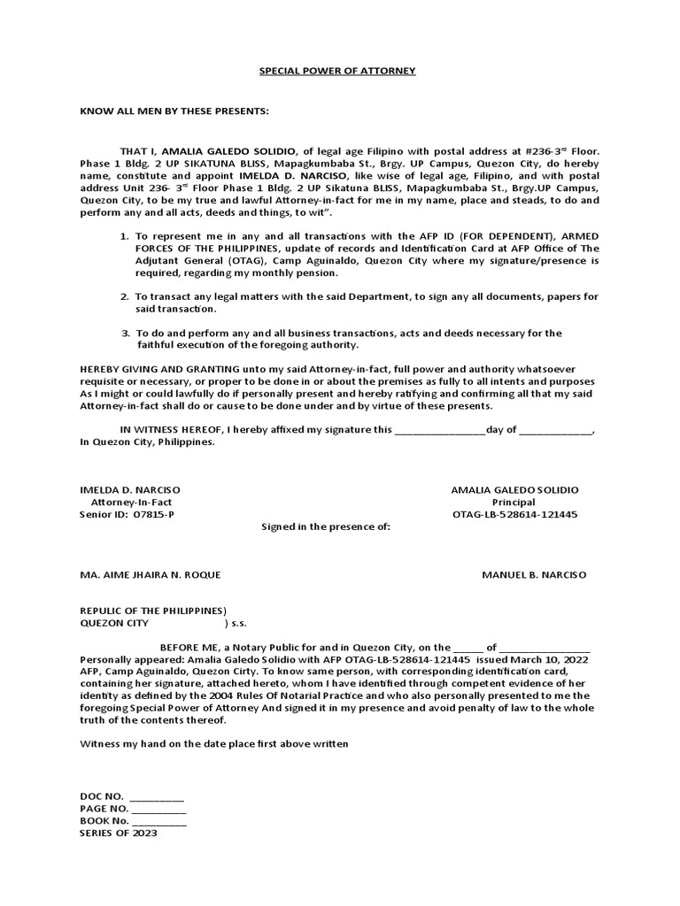 Special Power of Attorney | PDF | Power Of Attorney | Signature