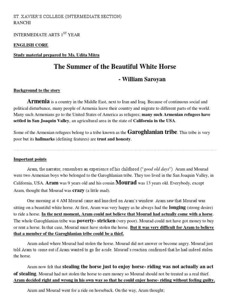 The Summer of The Beautiful White Horse | PDF