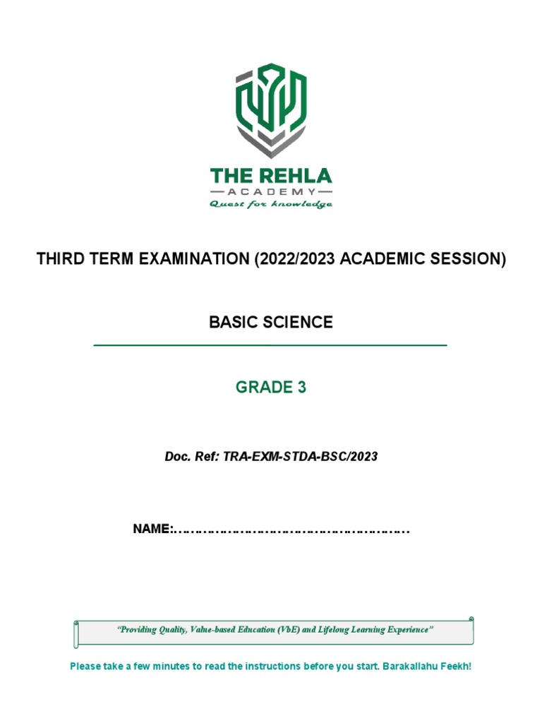 Grade 3 - 3RD Term Science Exam Ornl | PDF | Rock (Geology) | Force