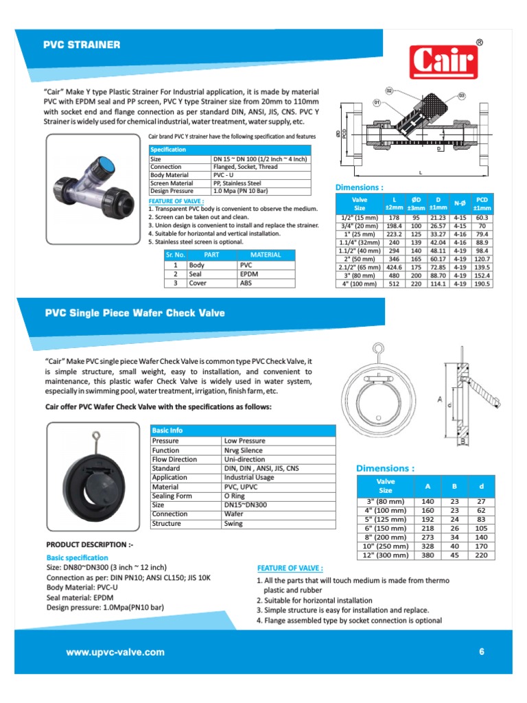 UPVC Strainer and Wafer Check Valve | PDF