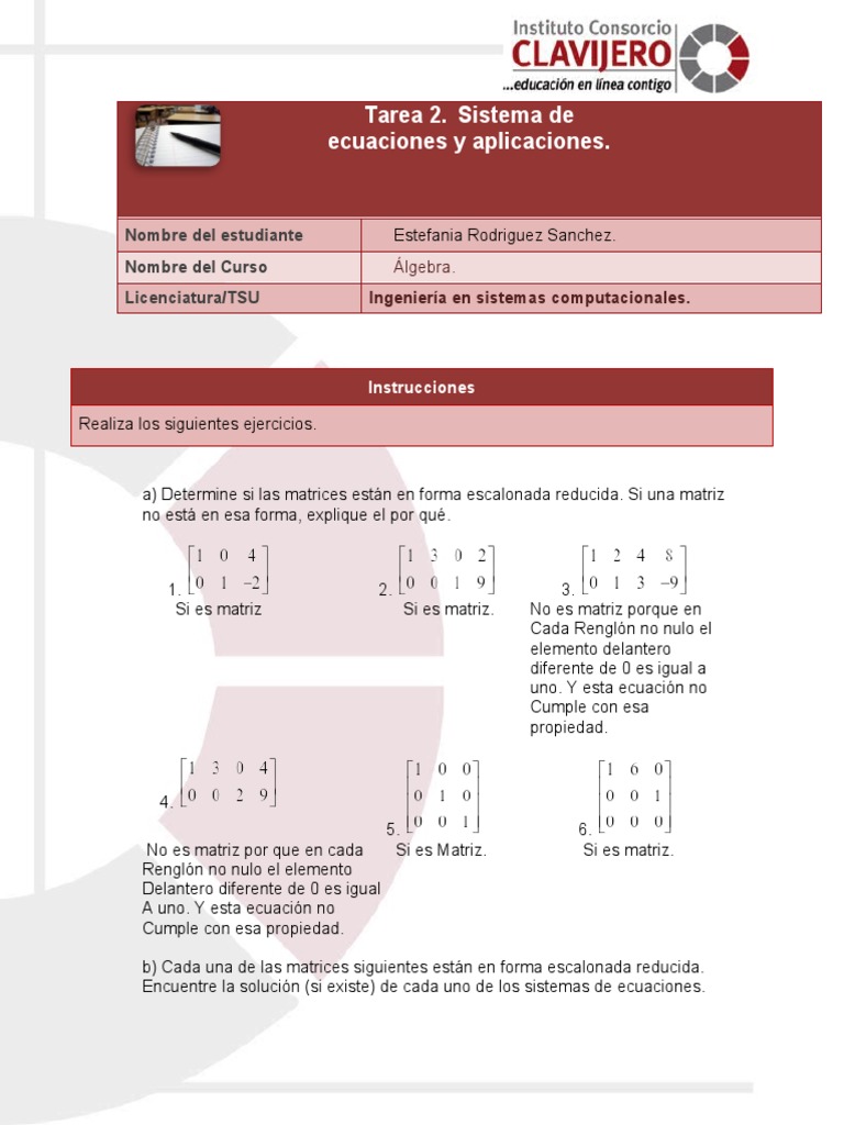 Tarea 2 Algebra | PDF | Matriz (Matemáticas) | Álgebra