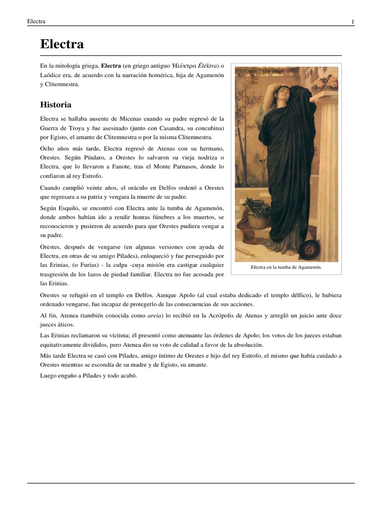 Electra | PDF | Mitología De Argólida | Mitología griega