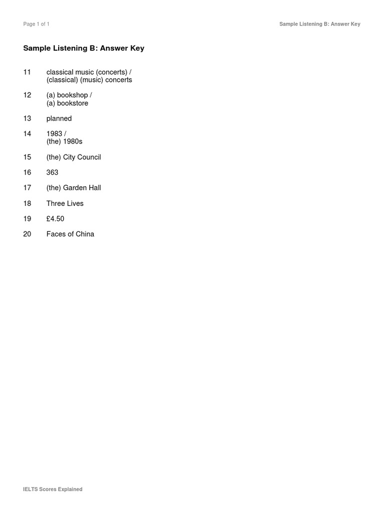 Section 2 Listening B Answers | PDF
