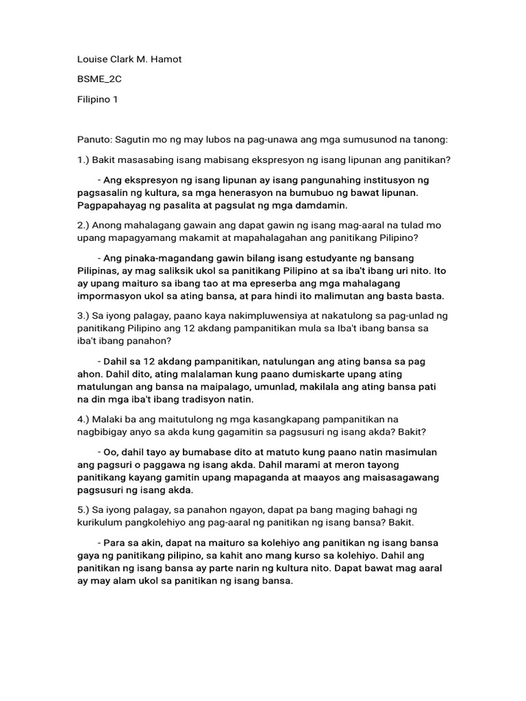 HAMOT BSME-2C Filipino-1 | PDF