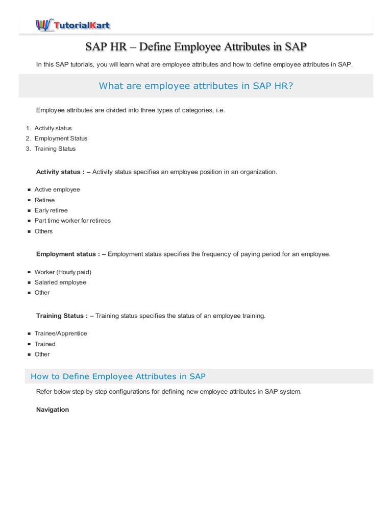 Define Employee Attributes in SAP | PDF | Employment | Human Resource ...