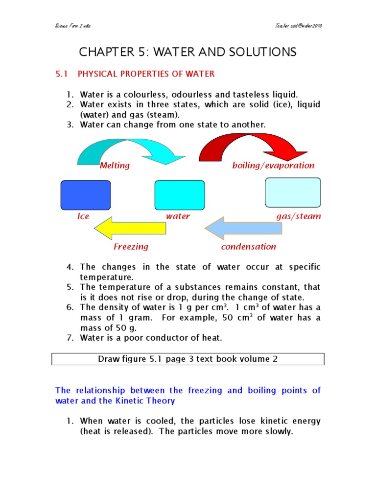 Science Form 2 Notes Chapter 5 Water and Solutions | PDF