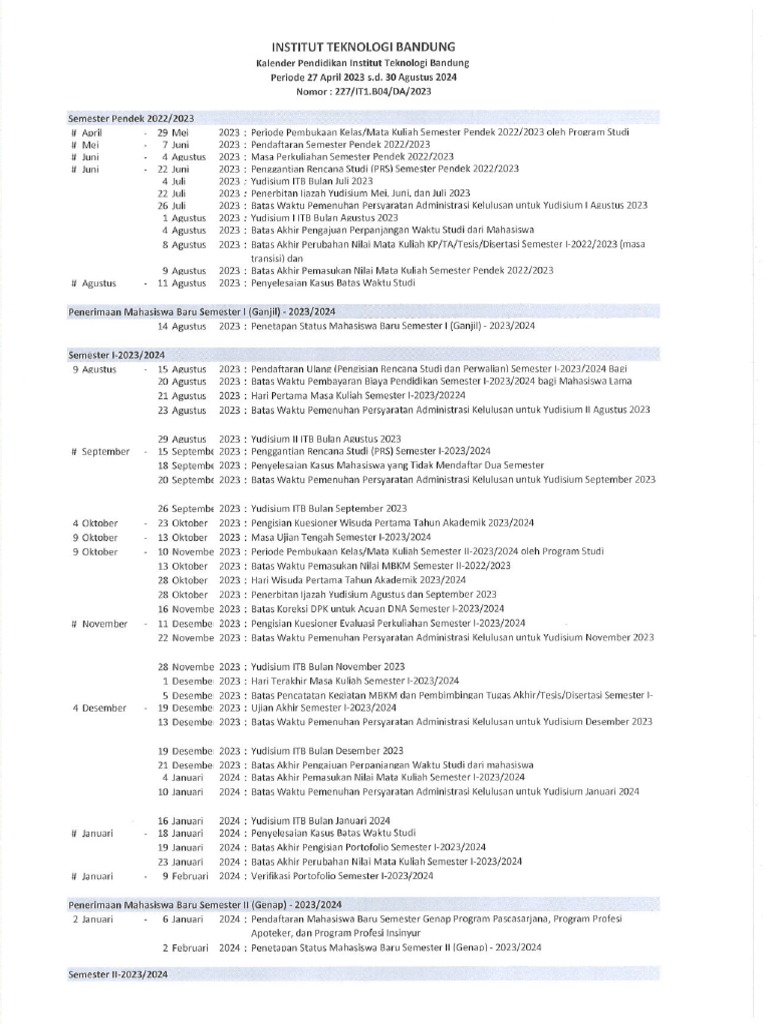 Kalender Akademik ITB 2023/2024 | PDF