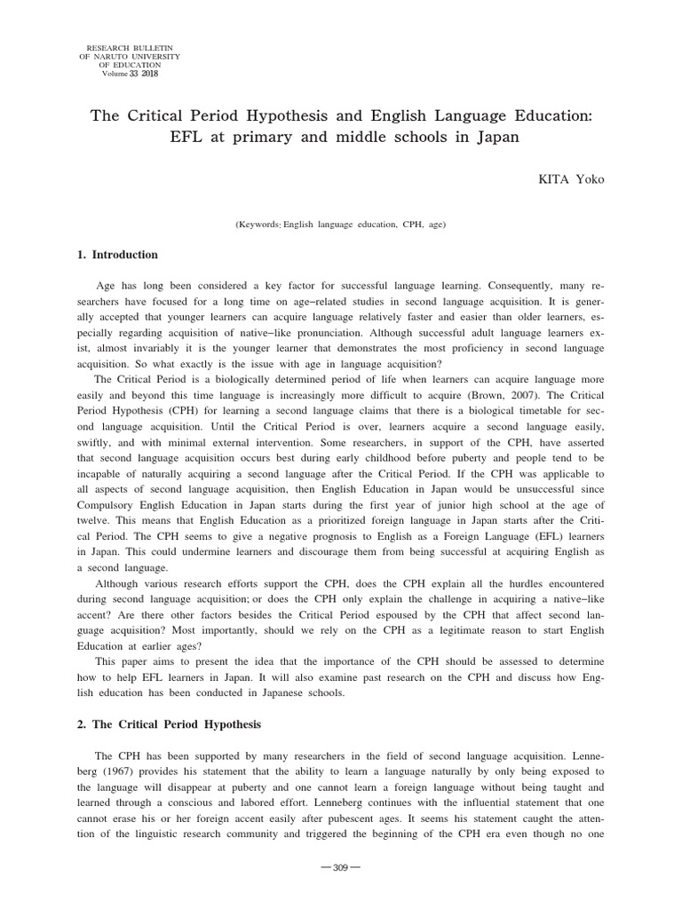 The Critical Period Hypothesis and English Language Education EFL at ...