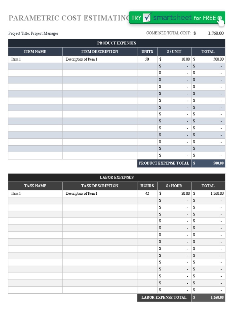 IC Parametric Cost Estimating Template 9256 | PDF