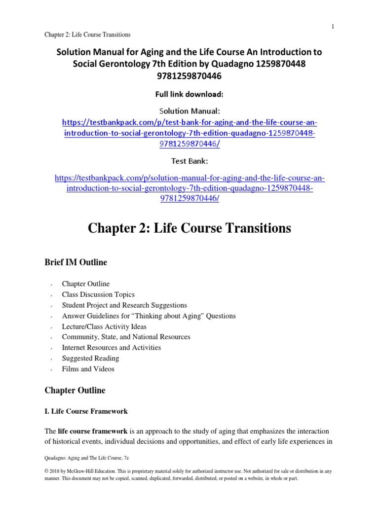 Aging and The Life Course An Introduction To Social Gerontology 7th Edition by Quadagno Solution ...