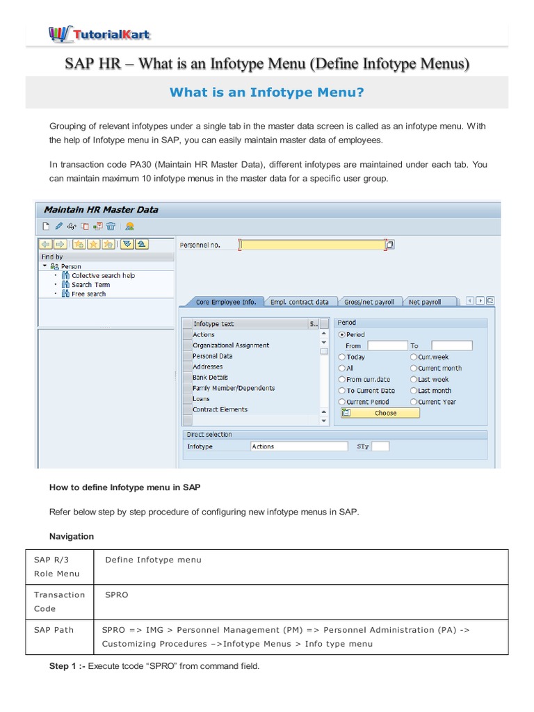 Define Infotype Menu | PDF | Menu (Computing) | Information Technology