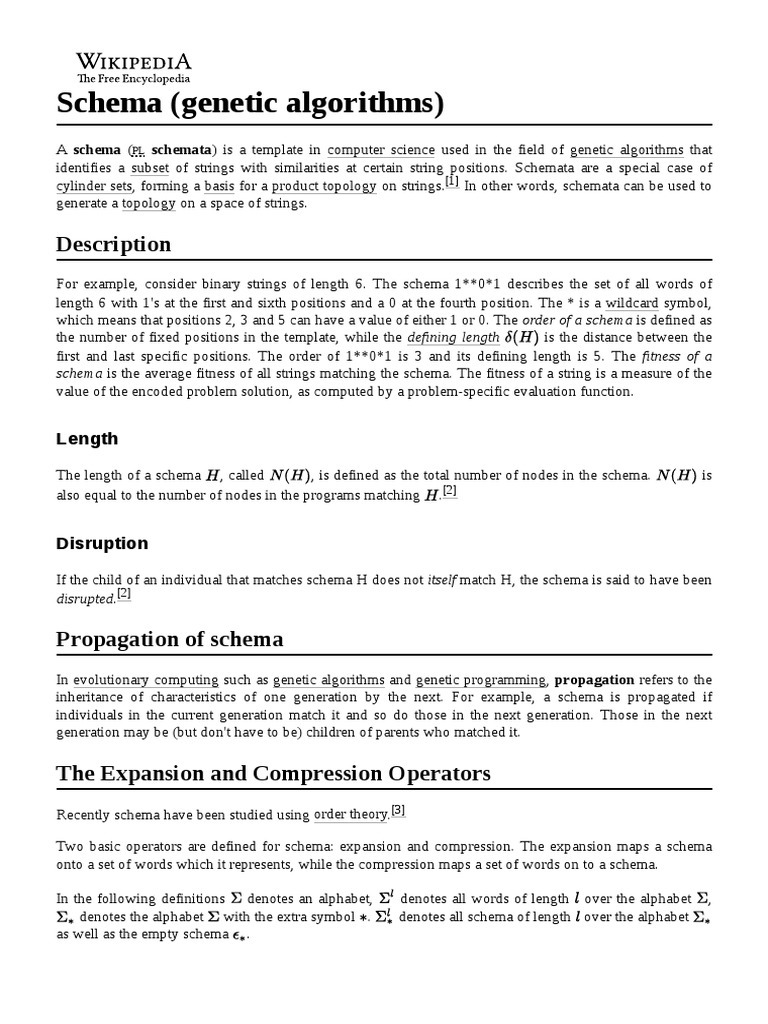 Schema (Genetic Algorithms) | PDF | Mathematics | Mathematical Logic Schema (Genetic Algorithms) | PDF | Mathematics | Mathematical Logic