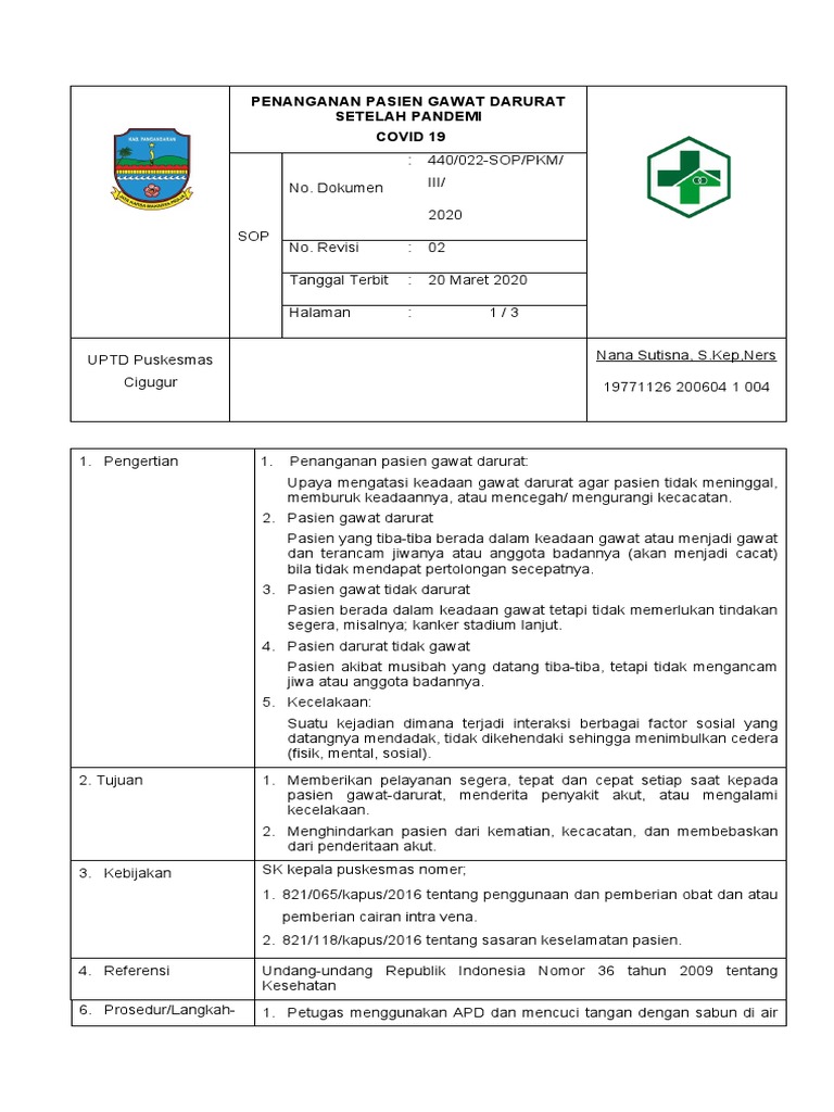 Sop Gadar (Setelah Pandemi) | PDF
