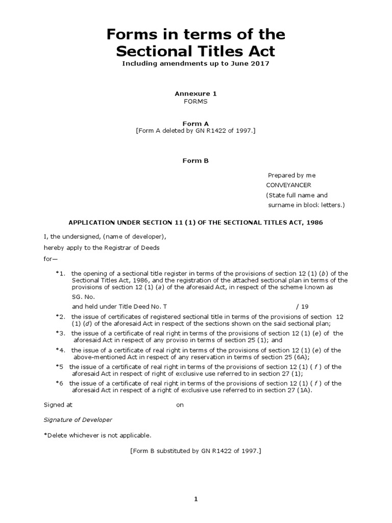 2017 Forms To The Sectional Titles Act | PDF | Deed | Mortgage Law