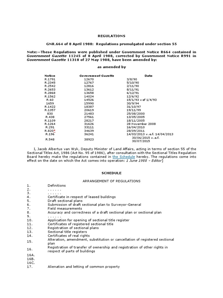 Sectional Titles Act Regulations | PDF | Surveying | Property Law