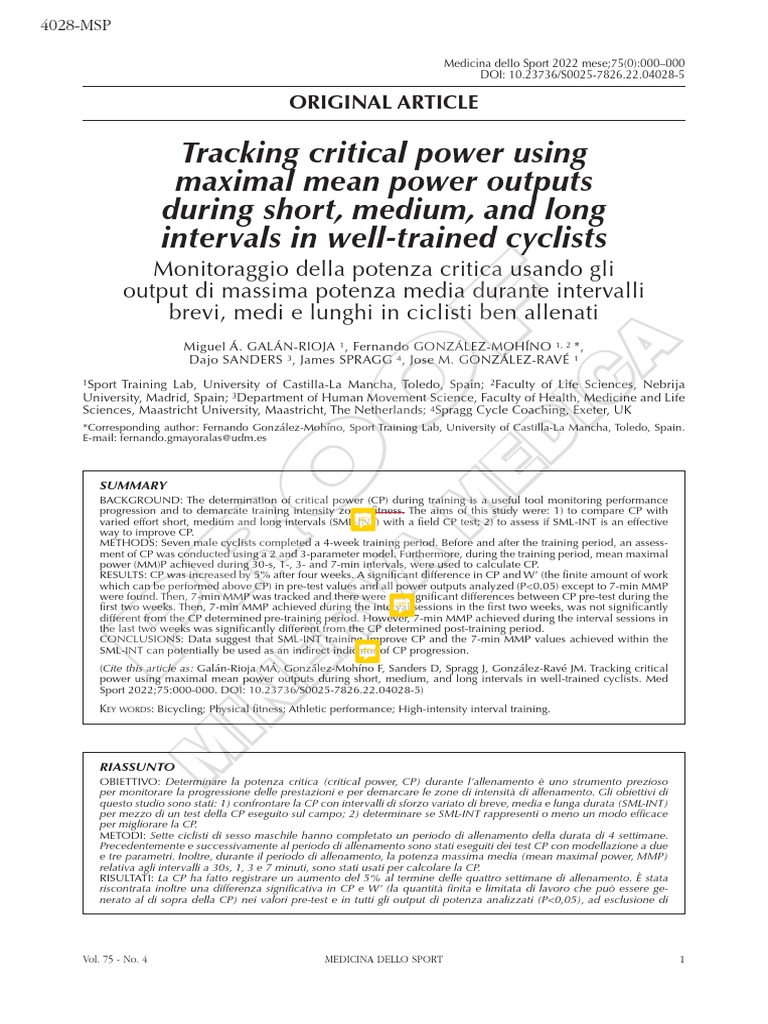 Tracking Critical Power Using Maximal Mean Power Outputs During Short, Medium, and Long ...