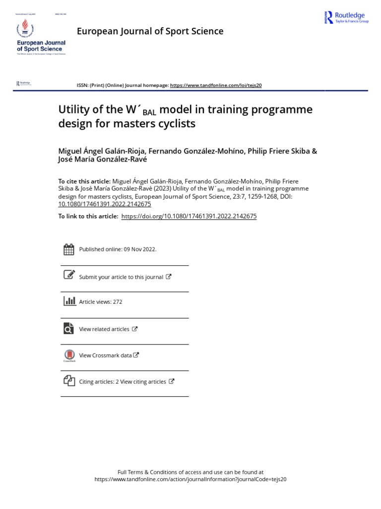 Utility of The W BAL Model in Training Programme Design For Masters ...