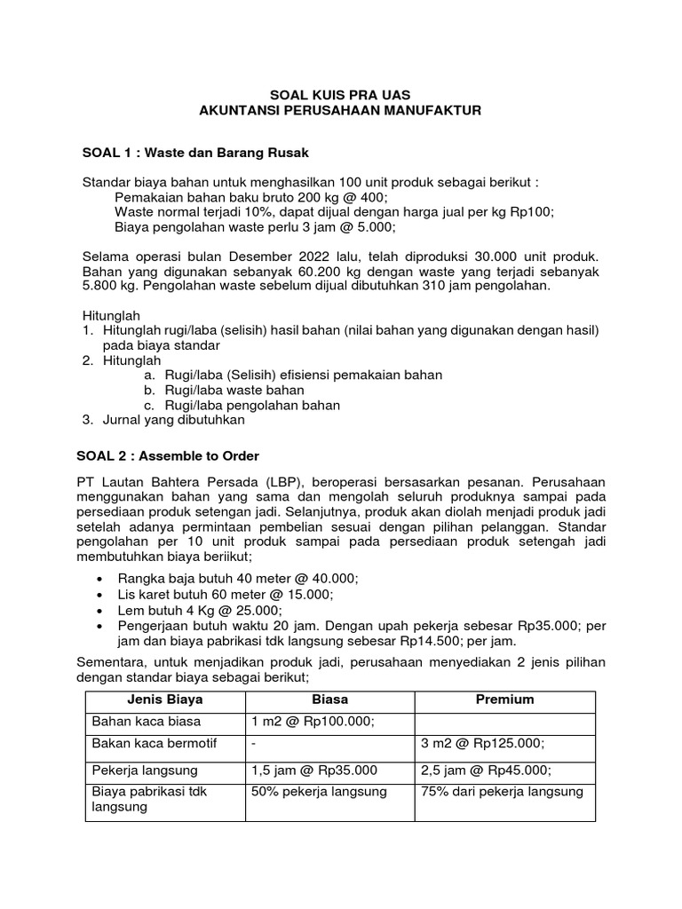 Soal Kuis UAS - Kelas KE 2022-2023 | PDF