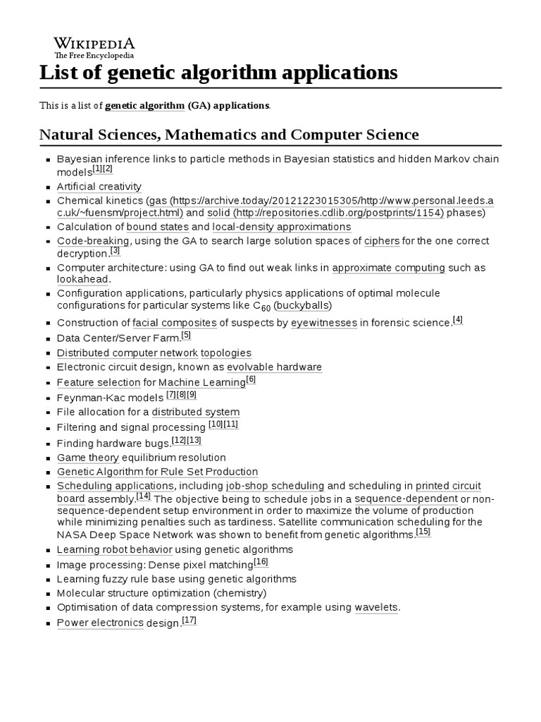 List of Genetic Algorithm Applications | PDF | Bioinformatics | Artificial Neural Network