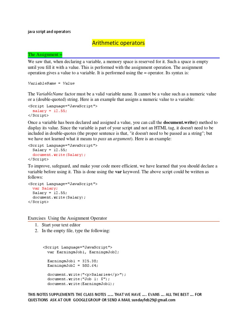 Java Script And Operators Pdf Java Script Variable Computer Science 2022