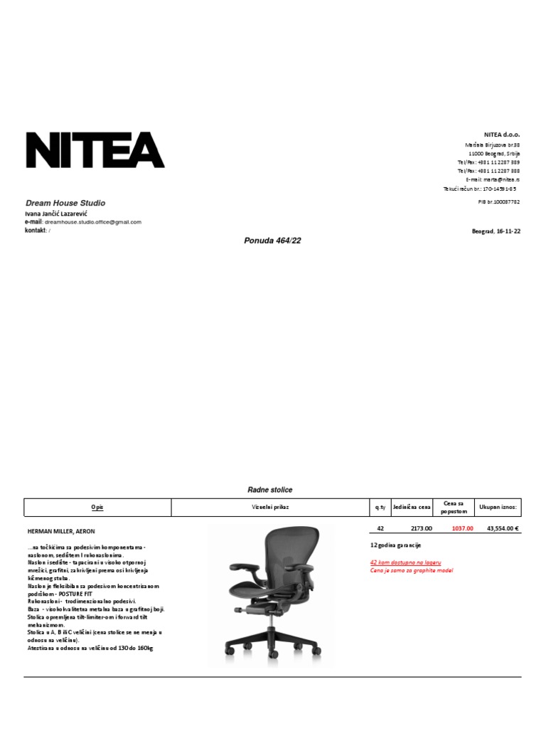 464-22 Nitea Ponuda Radnih Stolica | PDF