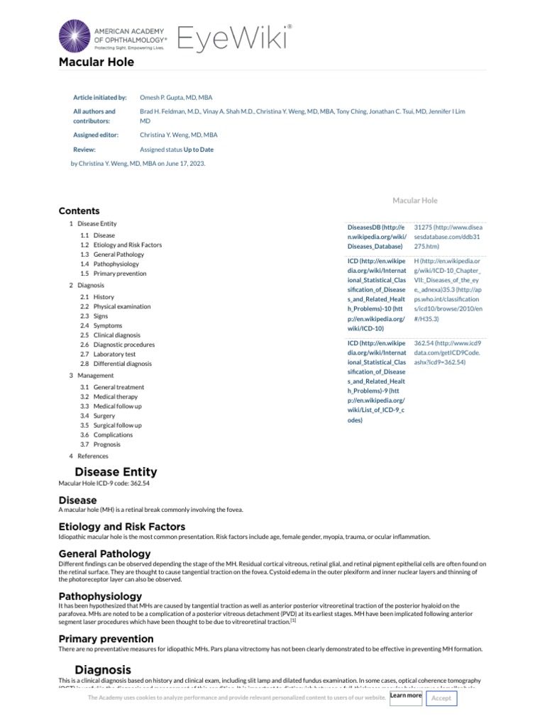 Macular Hole - EyeWiki | PDF | Retina | Diseases And Disorders