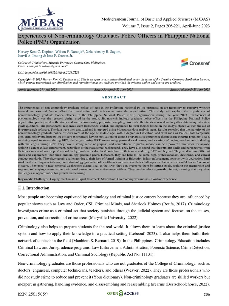 Experiences of Non-Criminology Graduates Police Officers in Philippine ...