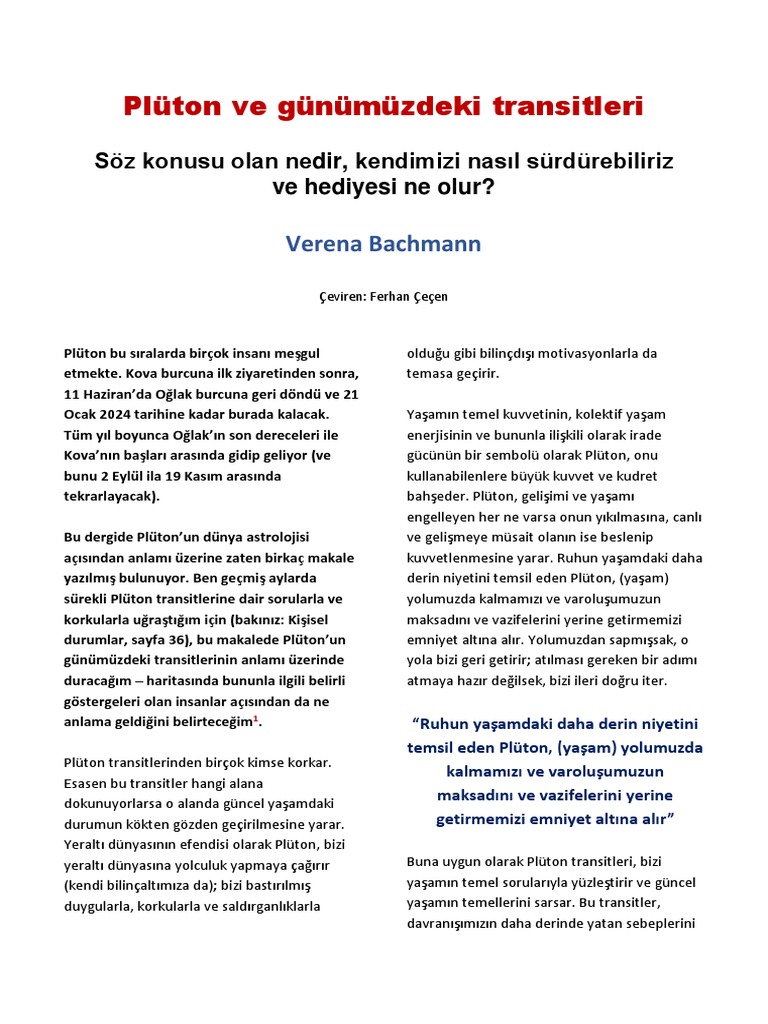 Plüton Ve Günümüzdeki Transitleri-Verena Bachmann | PDF