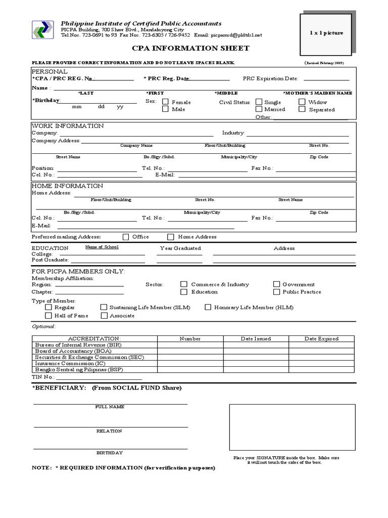 CPA Information Sheet REVISED Feb22009 | PDF | Service Industries | Financial Services