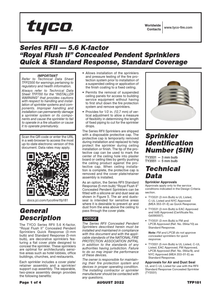 Tyco TY3531 TFP181 - 08 - 2022 | PDF | Fire Sprinkler System | Building ...