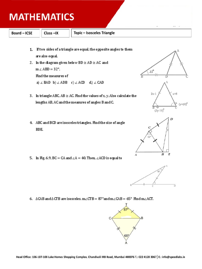 ICSE Class 9 Math Isoceles Triangle | PDF