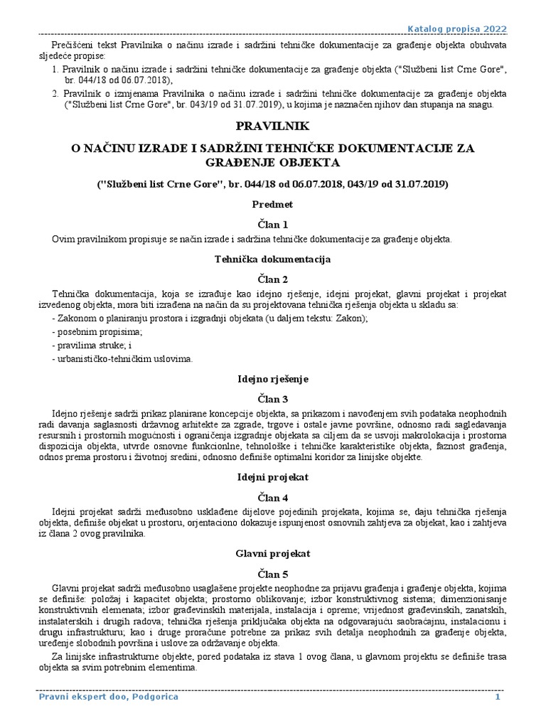 Pravilnik o Nacinu Izrade I Sadrzini Tehnicke Dokumentacije Za Gradjenje Objekta | PDF
