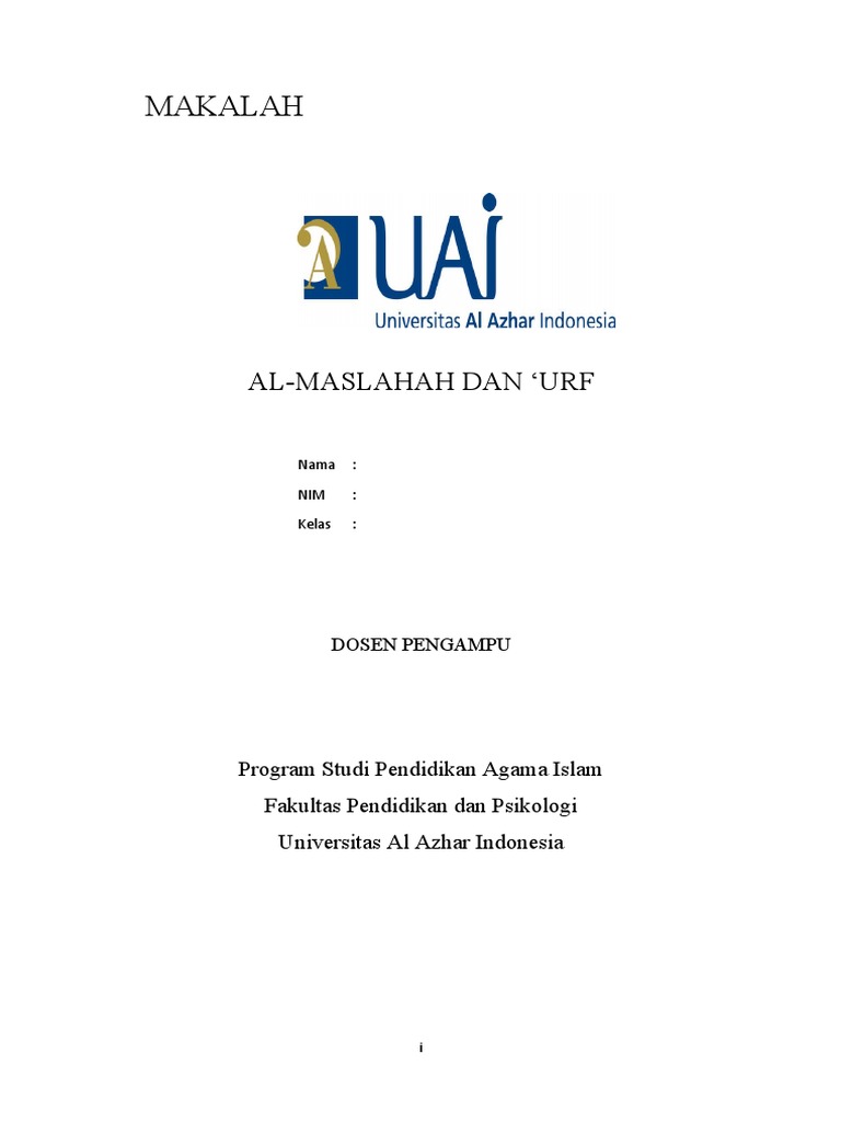 Al-Maslahah dan ‘Urf dalam Hukum Islam | PDF