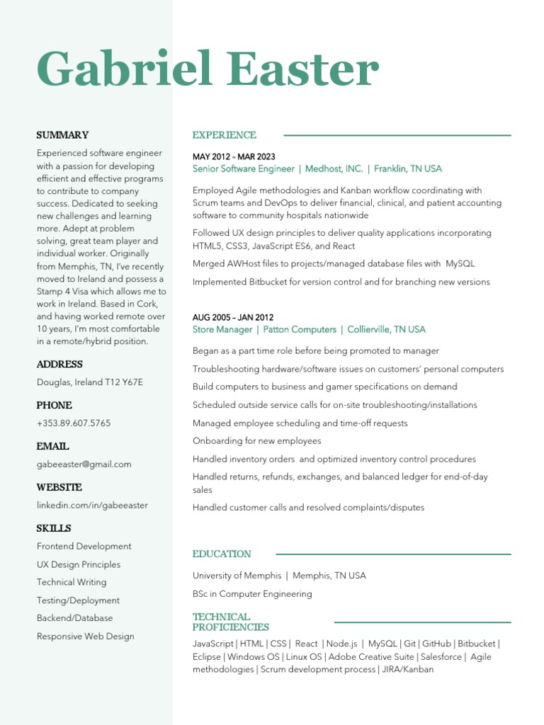 Gabriel Easter CV | Download Free PDF | Software Engineering | Software