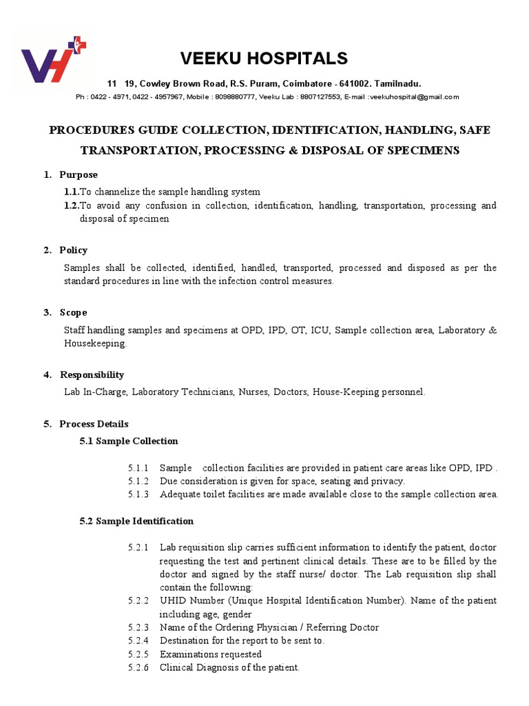 Procedure(s) Guide Collection, Identification, Handling, Safe ...