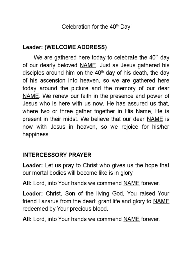 40th Day Memorial Prayer Service | PDF | Religion & Spirituality | Poetry