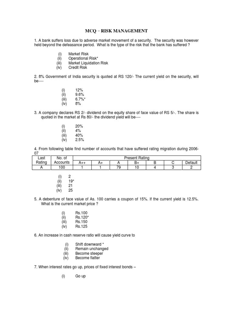 MCQS - RM 1 | PDF | Financial Risk | Yield (Finance) MCQS - RM 1 | PDF | Financial Risk | Yield (Finance)